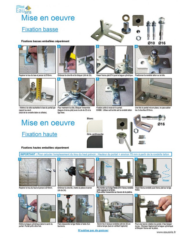 Fixation pour portail acier avec seuil